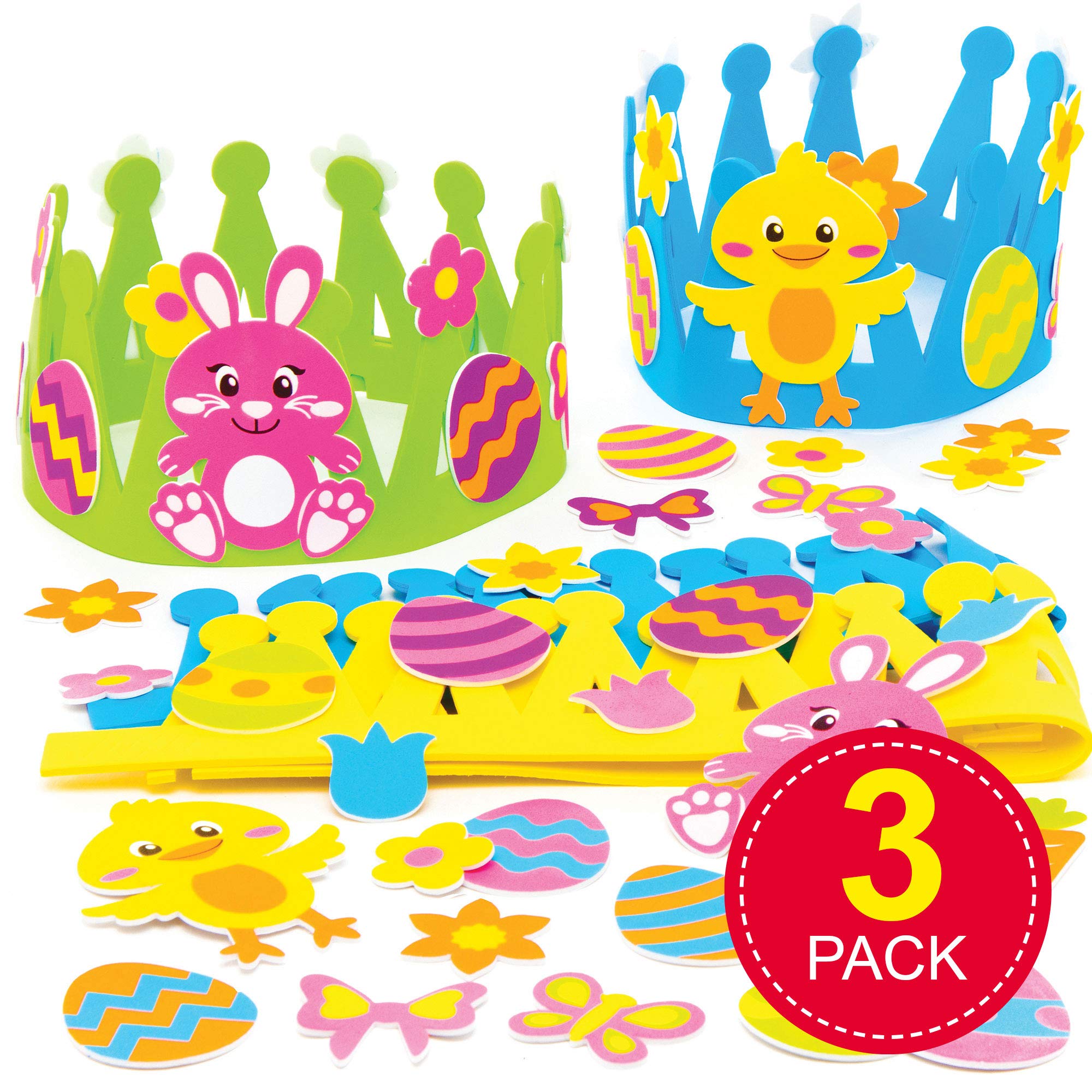 Baker Ross AT514 Easter Crown Kits - Pack of 3, Foam Craft Activities for Kids to Assemble, Decorate and Display, Great as a Gift for Creative Children
