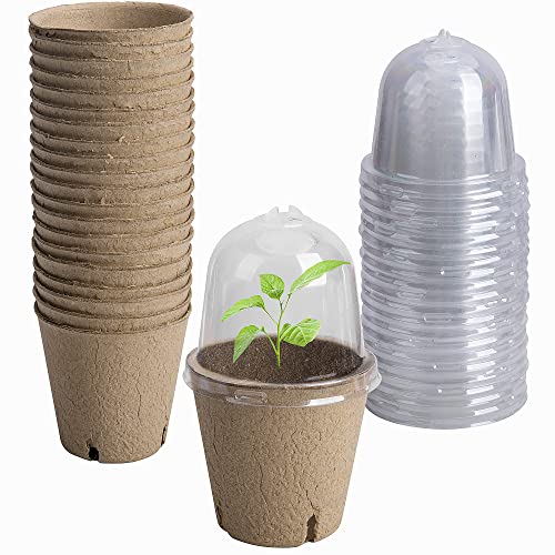 EBaokuup 20pcs Biodegradable Pots with Humidity Dome,3" Plant Nursery Pots with Humidity Dome,Seed Starter Pots Biodegradable Peat Pots for Seedlings,Vegetables