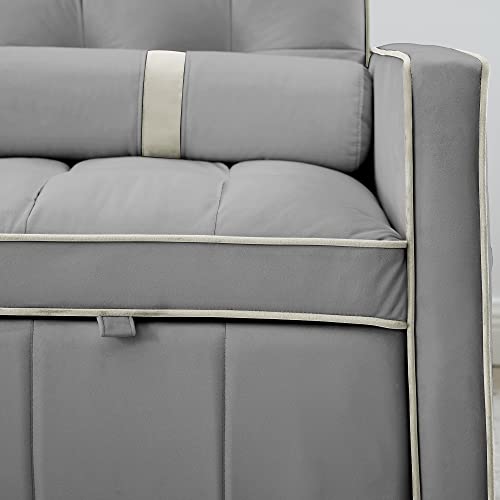 HomSof Modern 55.5" Pull Out Sleep Bed 2 Seater Loveseats Sofa Couch with Side Pockets Adjsutable Backrest and Lumbar Pillows for Apartment Office Living Room, Style E, Grey
