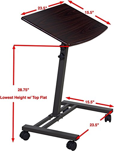 OneSpace Angle and Height Adjustable Mobile Laptop Computer Desk, Single Surface, Dark Walnut