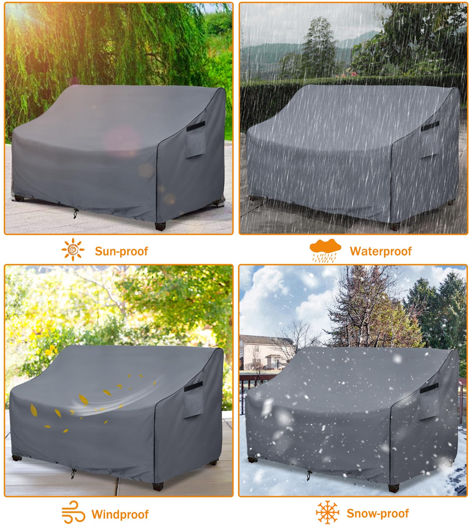 Dalema Outdoor 3-Seater Loveseat Cover,600D Heavy Duty 100% Waterproof Patio Sofa Cover,Furniture Covers for Sofa and Loveseat,79W x 38.5D x 35H Inches,Grey.