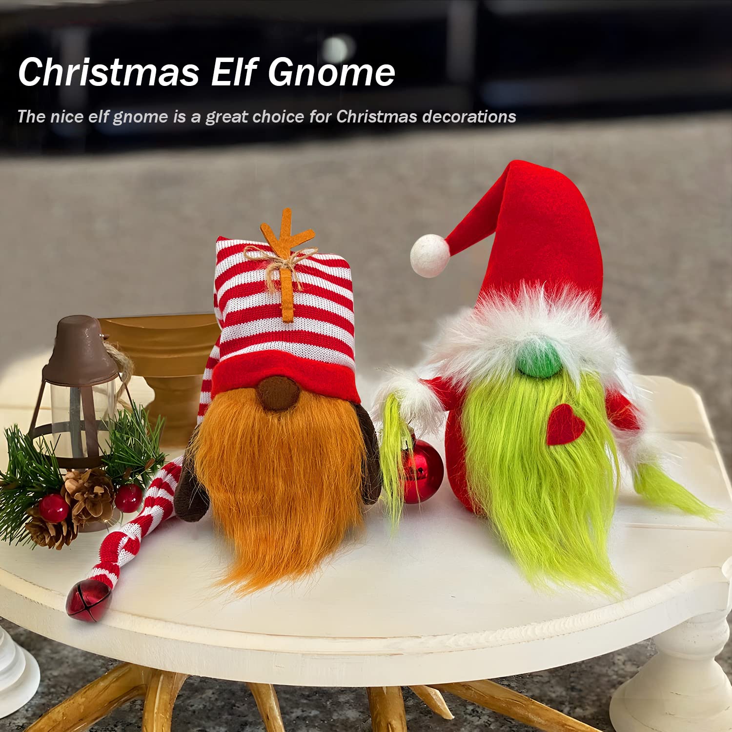 BWFY Christmas Gnomes Decorations 2-Pack Handmade Swedish Tomte Plush Gnomes Scandinavian Santa Elf Christmas Table Tiered Tray Ornament Gnome Christmas Decor Gifts