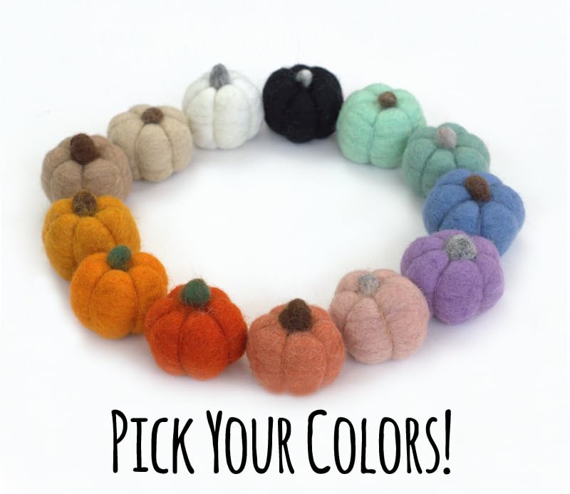 Felt Pumpkins- PICK YOUR COLORS- Approx. 1.5"- 100% Wool Felt- Fall Bowl Filler, Autumn Tiered Tray, Halloween Mantle Shelf Sitter, Thanksgiving Tablescape Centerpiece, DIY Handmade Craft