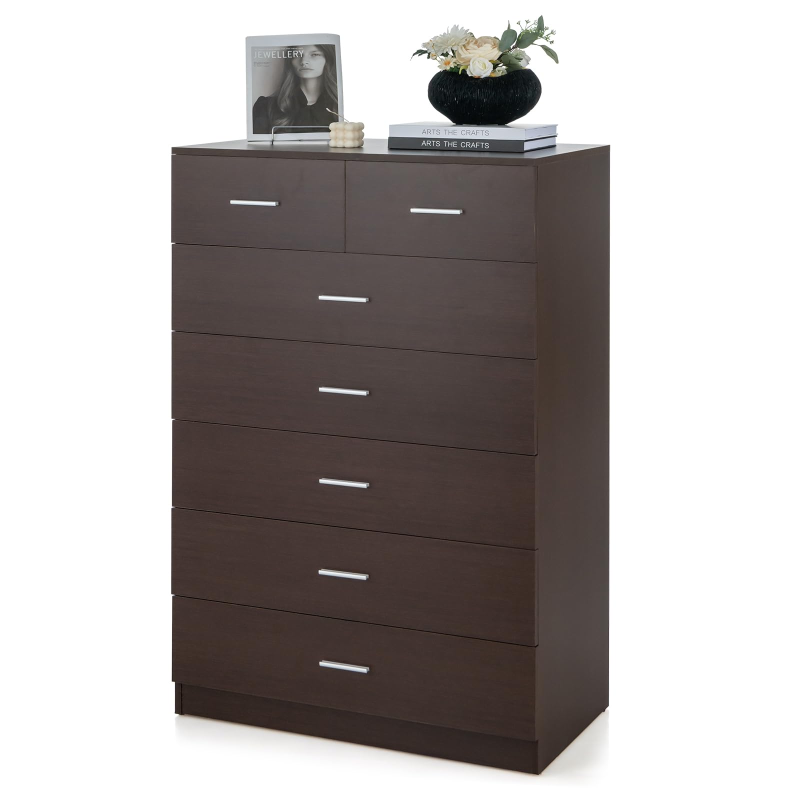 Giantex 7 Drawers Dresser for Bedroom - Wooden Chest of Drawers with Anti-toppling Device, Metal Handles & Guide Rails, Tall Dresser Storage Organizer for Bedroom, Living Room, Entryway, Espresso