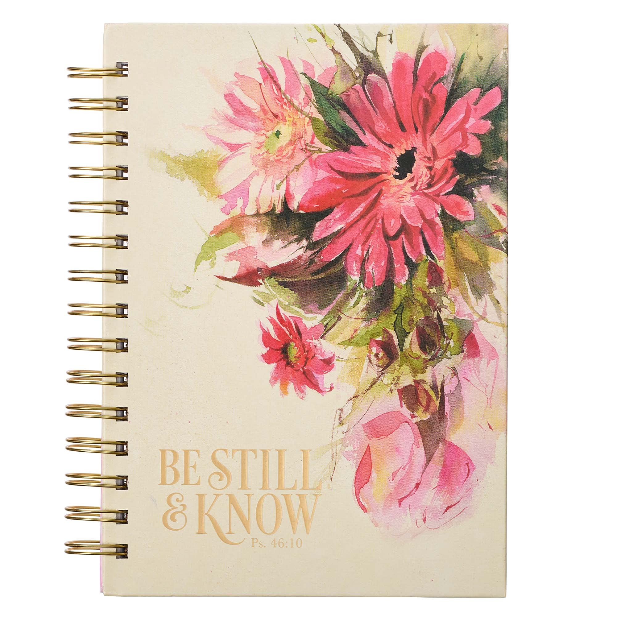 Large Hardcover Journal, Be Still and Know â Psalm 46:10, Pink & Red Daisy Inspirational Wire Bound Spiral Notebook w/192 Lined Pages, 6â x 8.25â