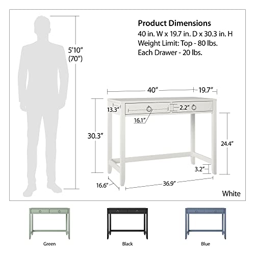 Novogratz Her Majesty 2 Drawer Writing Desk, Blue