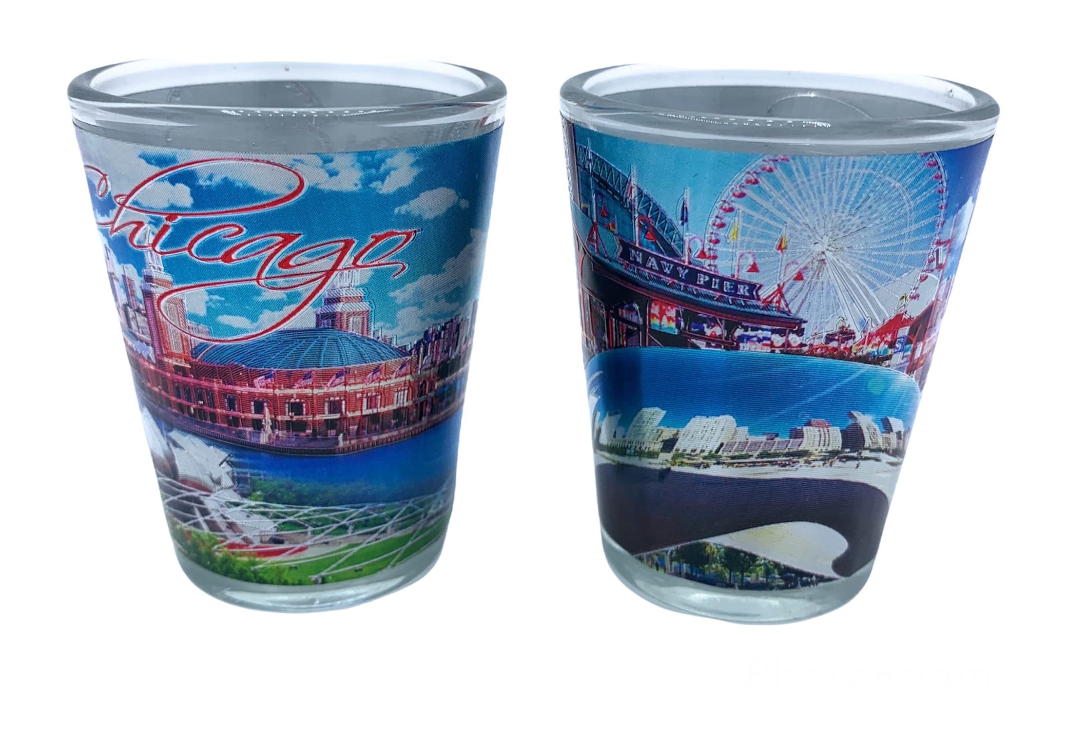 Butt Bat Chicago Illinois Navy Pier Cloud Skyline Souvenir Shot Glass (Pack of 2)