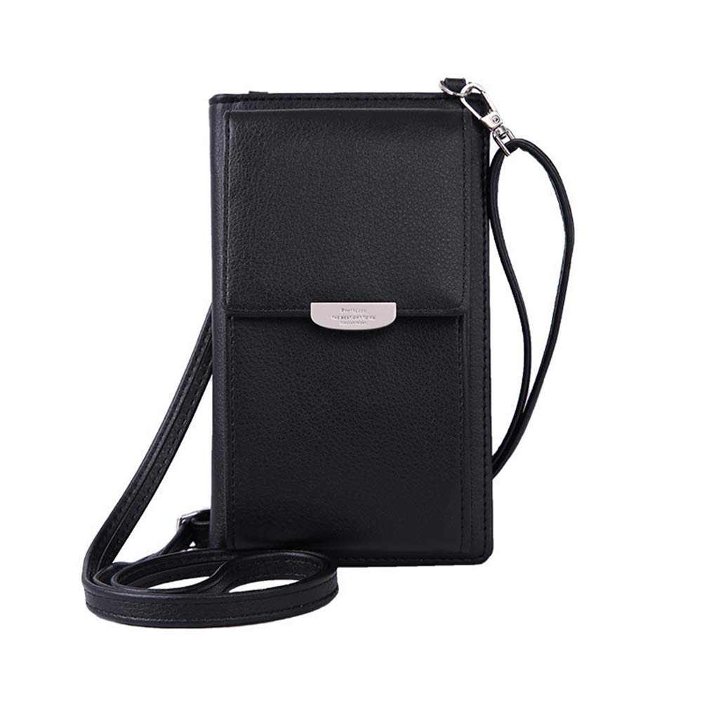 Small Crossbody Bag Long Cell Phone Purse Bag Wallet with Credit Card Slots Women Student Diagonal Wallet Multi-function Shoulder Bag (Black)