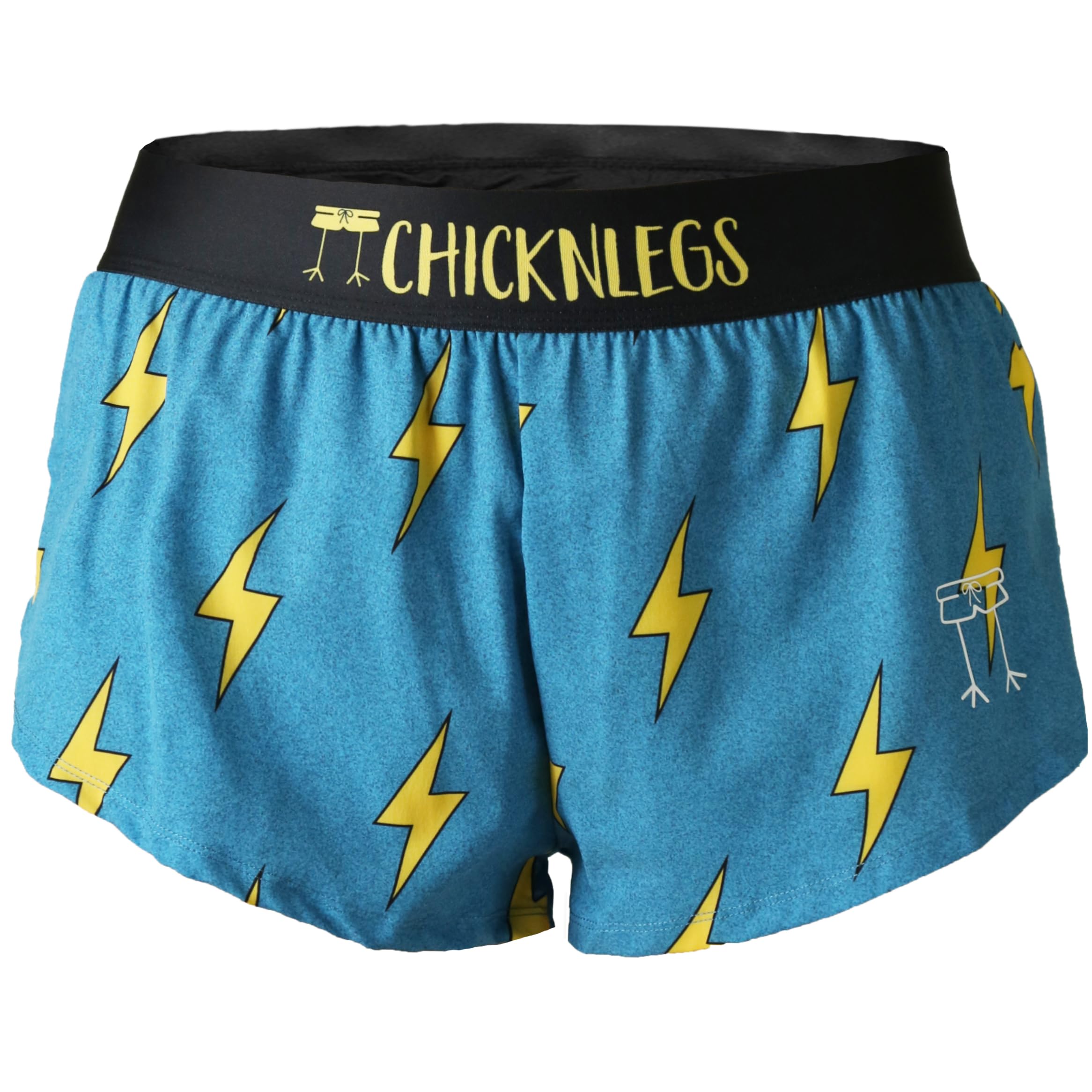 ChicknLegs Women's 1.5" Split Running Shorts (S, Blue Bolts)