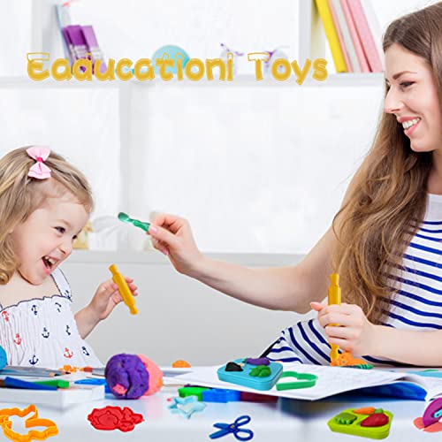 Jaeespon Dough Play Tools for Kids-40pcs Dough Sets with Dinosaur Fruit Roller Cutter Scissor and Various Plastic Accessories Molds, Best Toys Gift for Age 2-8