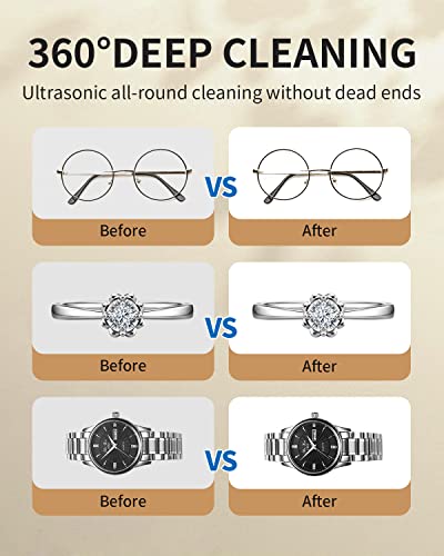 GERCY Ultrasonic Jewelry Cleaner, 800ml Sonic Cleaner Machine with 4 Digital Timer for Eyeglasses, Silver, Rings, Watches, Razors, Coins, Makeup Brushes for Gifts