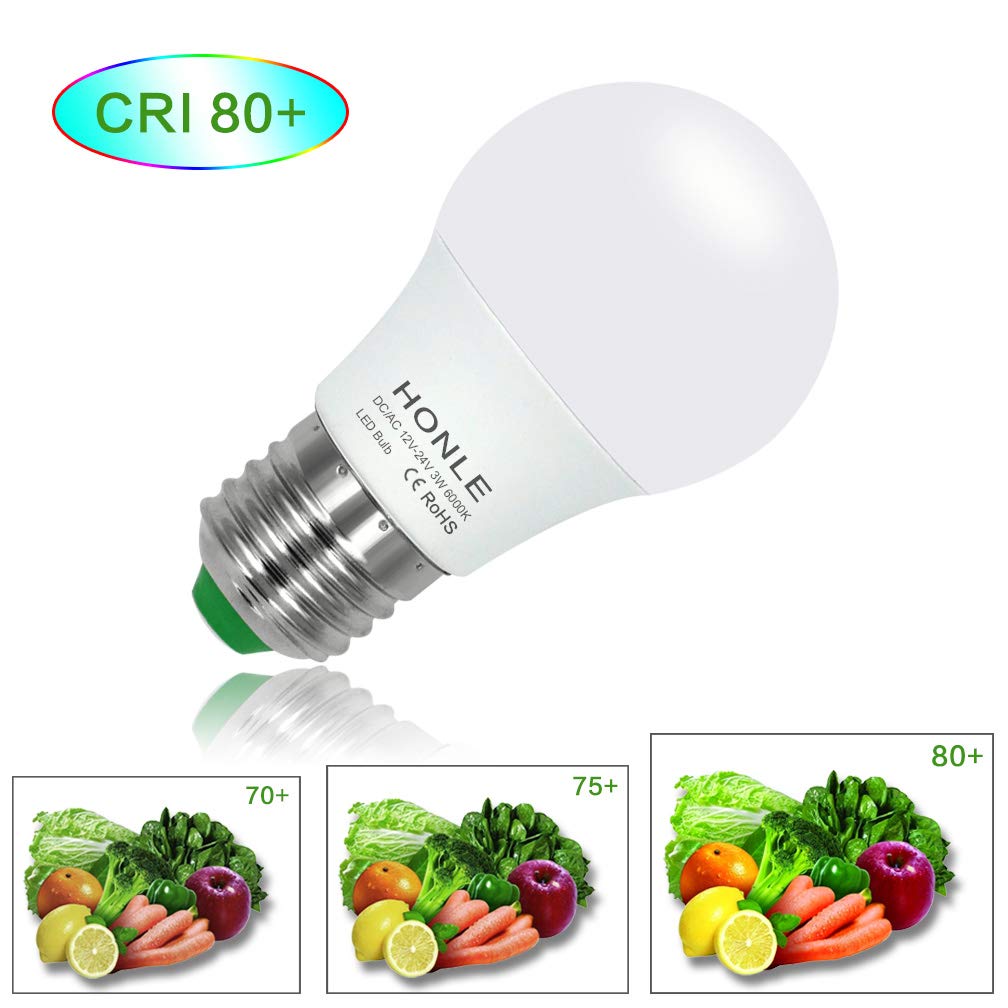 Honle E26 LED Light Bulbs 3W 12V Low Voltage Daylight White 6000K E27 Edison Standard Screw Base 25W Equivalent for Rv, Off Grid Solar Panel Project, Boat, Pack of 2