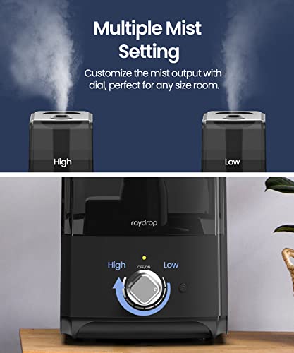 raydrop Humidifiers for Bedroom (6.5L), Ultrasonic Cool Mist Humidifiers for Large Room, Home, Plant, Quiet Air Vaporizer with Night Light, Easy to Clean, 42h Work Time, Auto Shut-Off (Black)