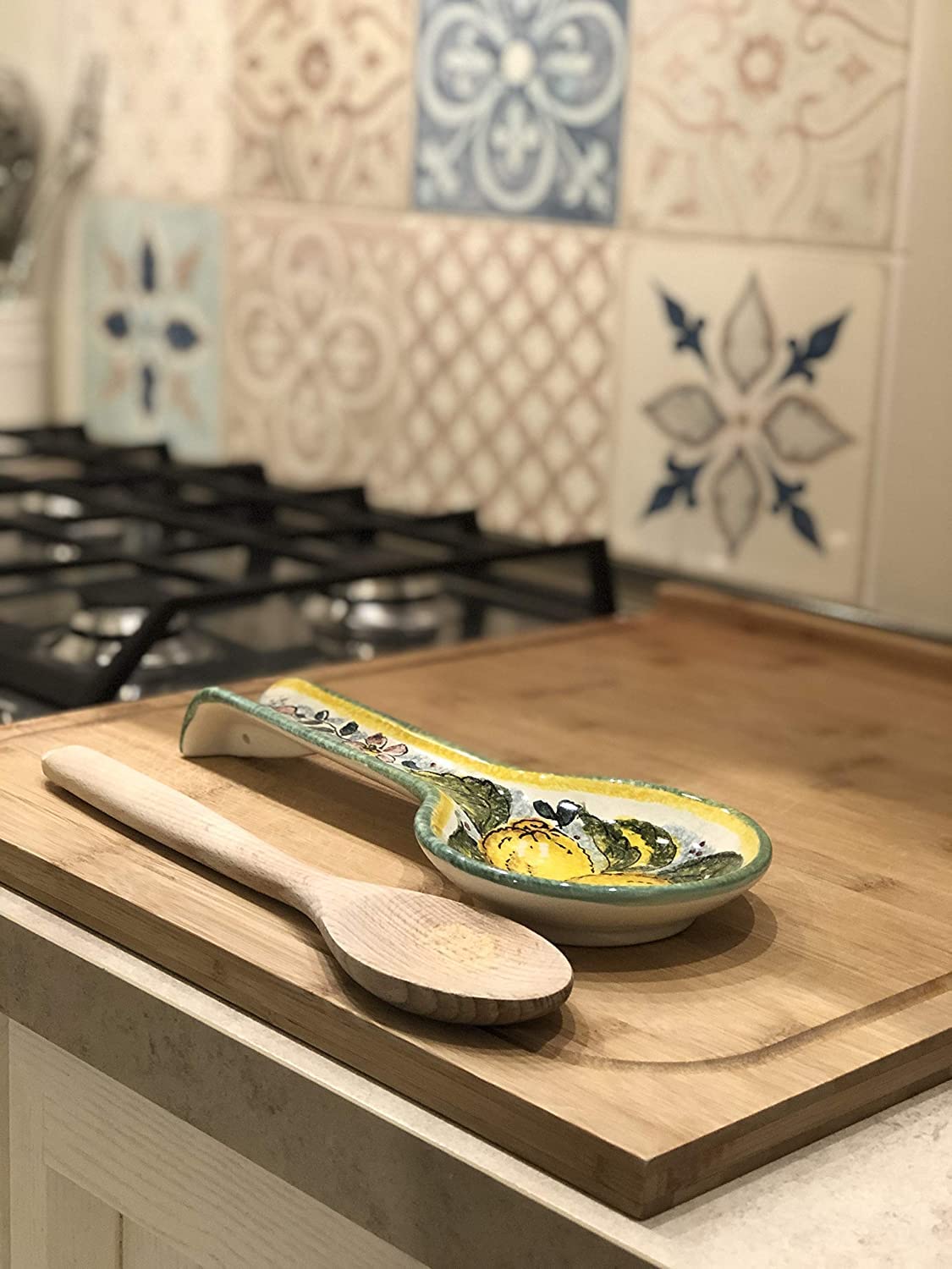 CERAMICHE D'ARTE PARRINI - Italian Ceramic Art Spoon Rest Pottery Holder Hand Painted Decorated Lemons Made in ITALY Tuscan