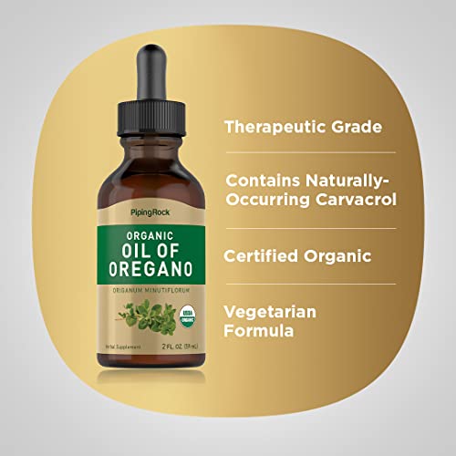 Piping Rock Oil of Oregano Organic Liquid Drops | 2 fl oz | with Extra Virgin Olive Oil | Herbal Extract Supplement | Non-GMO, Gluten Free