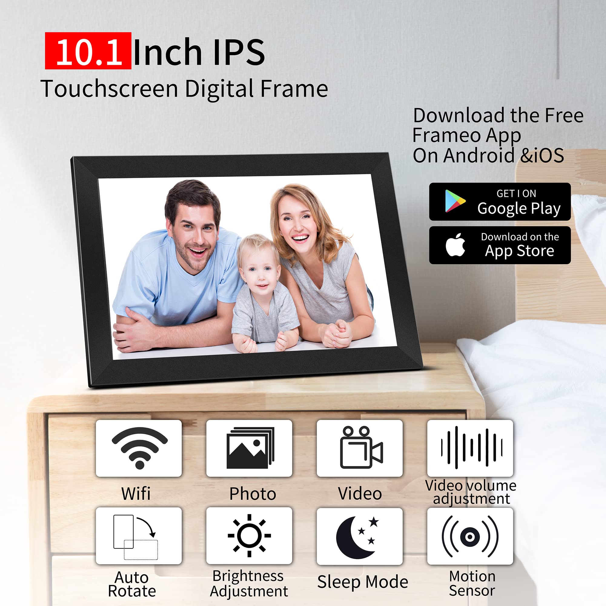 CNBANAN WiFi Digital Picture Frame 10.1 Inch HD IPS Touch Screen Digital Photo Frame 1GB+16GB Send Photos or Small Videos from Anywhere…