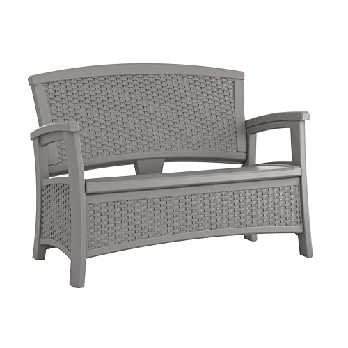 Suncast Elements Outdoor Resin Loveseat with 23-Gal. Storage Area, Modern Storage Sofa for Patios, 47" W x 29.75" D x 35.5" H, Gray