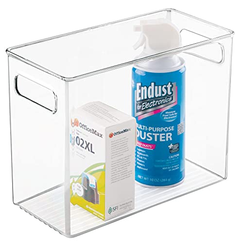 mDesign Tall Plastic Storage Organizer Container Bin, Office Organization for Filing Cabinet, Cupboard, Shelves, and Desk - Holds Notepads, Pens, Pencils, Highlighters, Ligne Collection, Clear