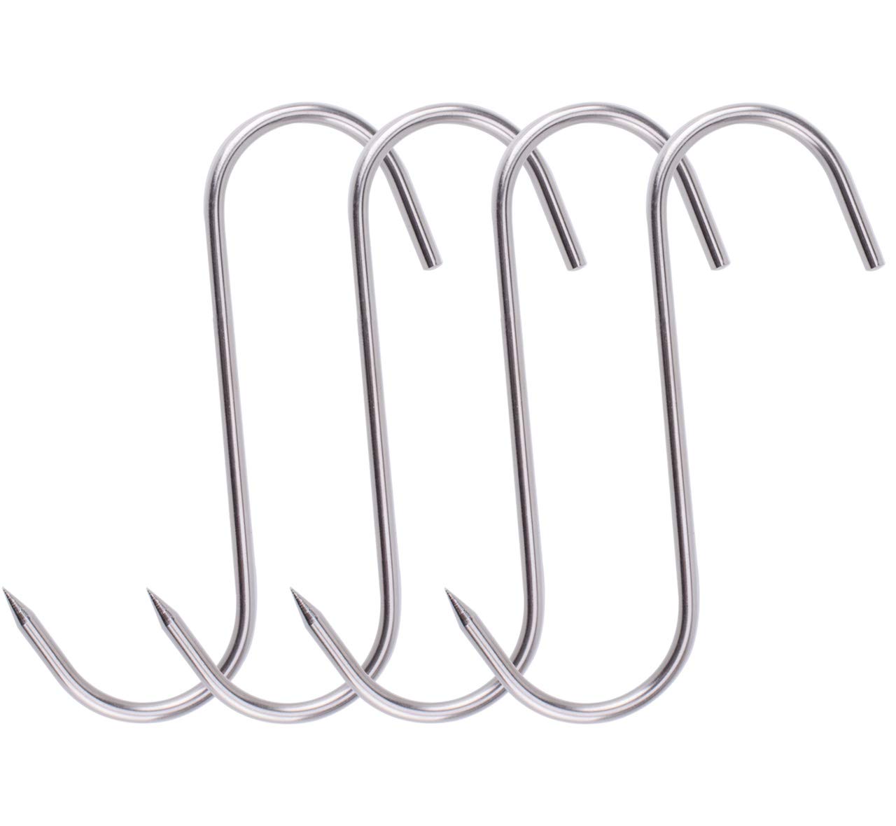 HONSHEN 8 Inch 6mm Meat Hook S-Hooks Stainless Steel Meat Hooks for Hanging Processing Butcher Hook 4Pack (Meat Hooks 6mm 8inch)