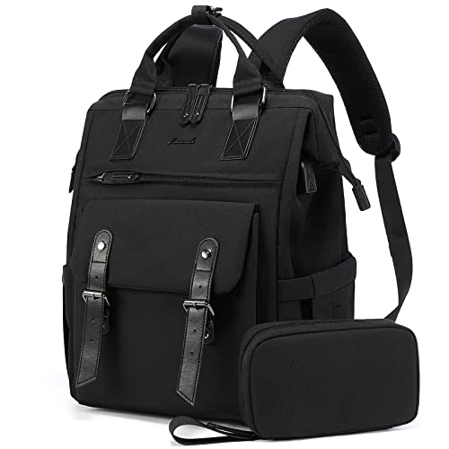 LOVEVOOK Laptop Backpack for Women, Teacher Nurse Bag Work Travel Computer Backpacks Purse,Water Resistant Daypack with USB Charging Port, 15.6 inch Black