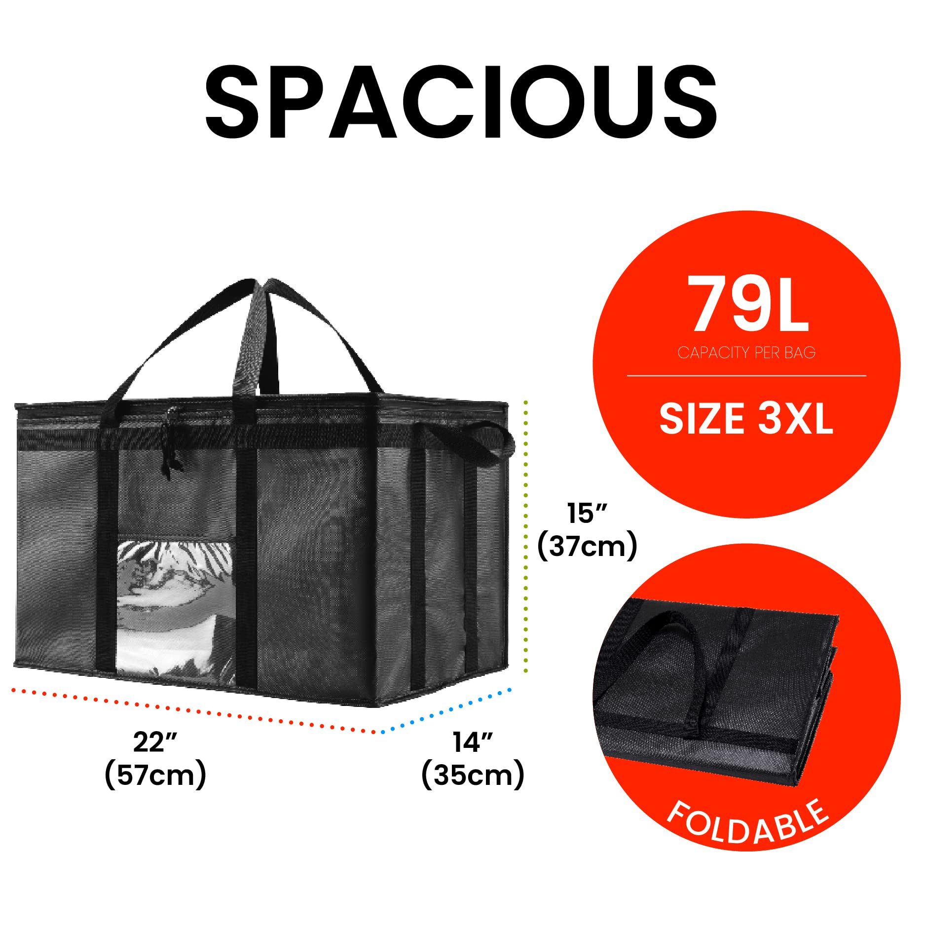 NZ HOME 3XL Insulated Cooler Bag for Food Delivery & Grocery Shopping with Zippered Top, Black (1 pack)