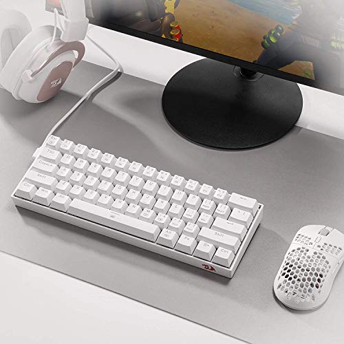 Redragon K630 Dragonborn 60% Wired RGB Gaming Keyboard, 61 Keys Compact Mechanical Keyboard with Tactile Blue Switch, Pro Driver Support, White