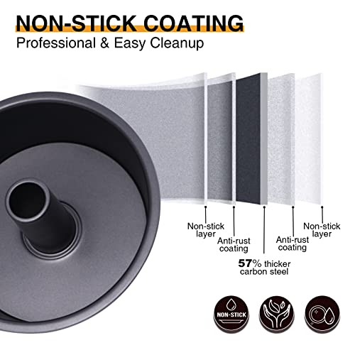 HONGBAKE Angel Food Cake Pan with Removable Bottom, 10 Inch Tube Pan, Nonstick Pound Cake Pans for Baking, Chiffon Cake Mold, 16-Cup, Heavy Duty - Dark Grey