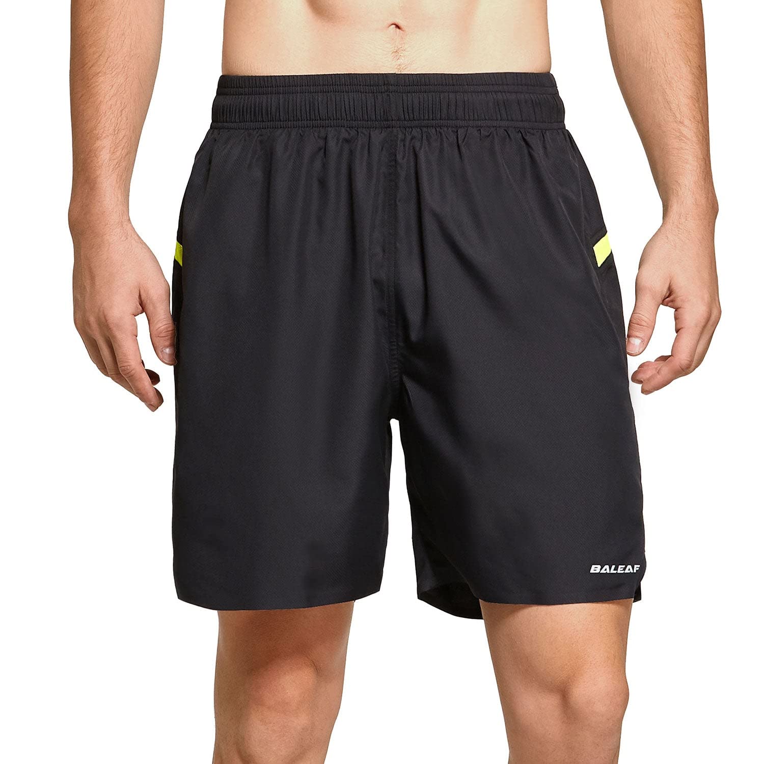 BALEAF Men's 7 Inches 2 in 1 Running Workout Shorts Quick Dry Lightweight Athletic Shorts Liner Back Phone Pocket Black L