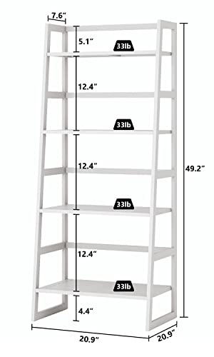 linstock White Bookshelf, 4-Tier Bamboo Bookcase Ladder Bookshelf Organizer, Storage Rack, Bookcases & Tall Ladder Shelf-Bamboo Frame for Bedroom, Living Room, Kitchen, Bathroom, Easy Assembly(White)