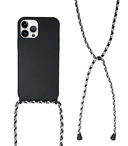 Ecofriendly iPhone 12 Mini Crossbody Cord Case Leash Hands-Free Adjustable Strap Landyard Shockproof Resistant Cover (Black)