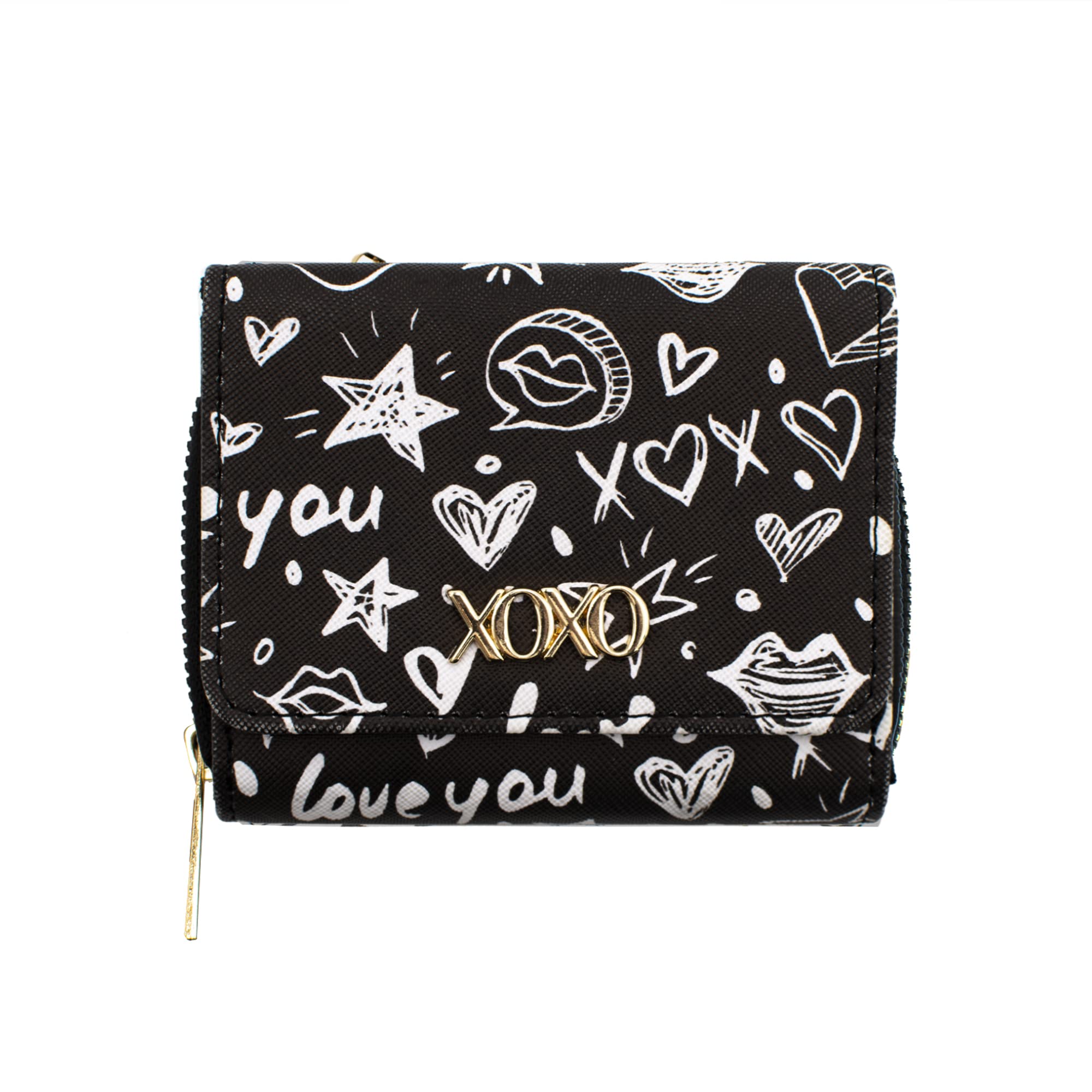 XOXO Women’s Wallet Mini White Graffeti Print Saffiano Zip Around Indexer With Chain Crossbody Strap XW321517G-42-A03 0