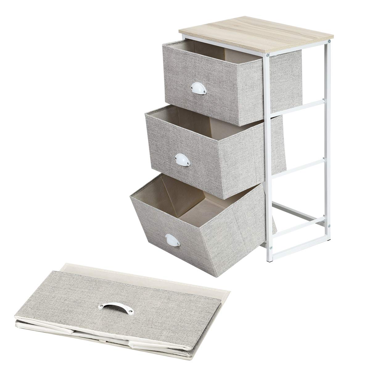 Giantex Dresser Storage Tower Nightstand W/Fabric Drawers, Sturdy Steel Frame and Wood Top Organizer Unit for Bedroom, Living Room, Entryway,Closets End Table Storage Unit (29ββ(H), White)