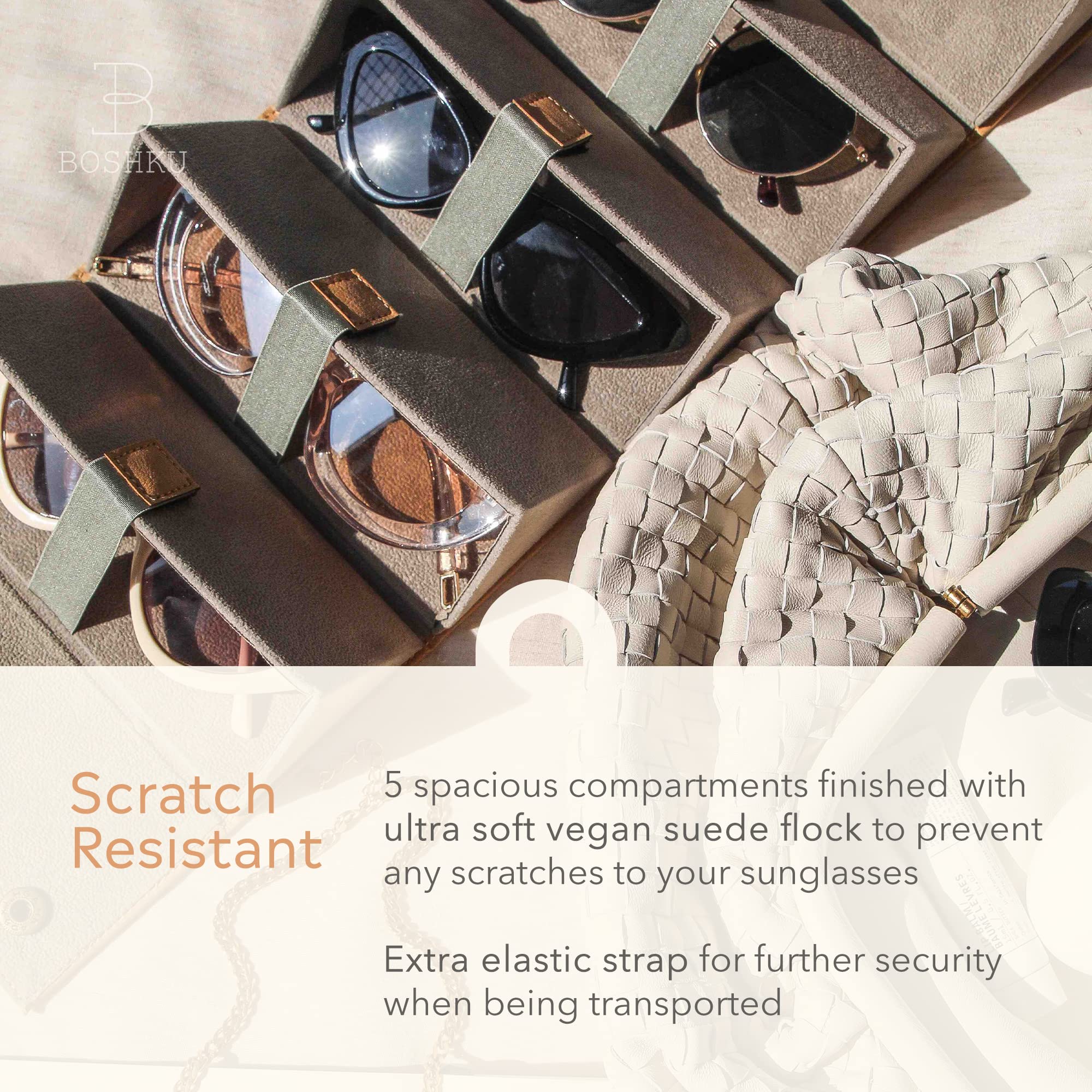 BOSHKU Sunglasses Organizer Case Men Women 5Slot EyeGlass Holder Storage Travel Case
