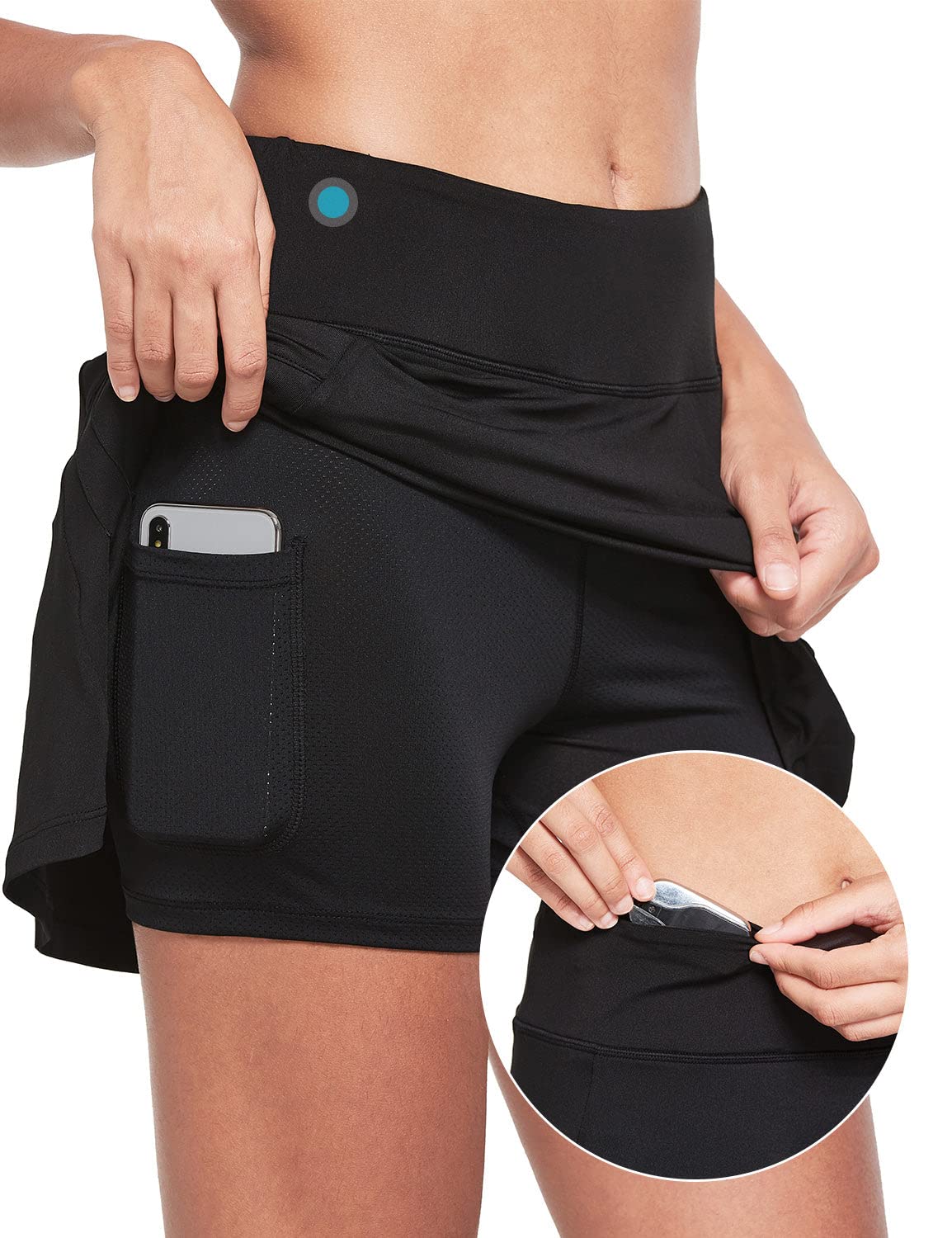 BALEAF Women's High Waisted Tennis Skirts Pleated Golf Skorts Skirts with Ball Pockets Black M