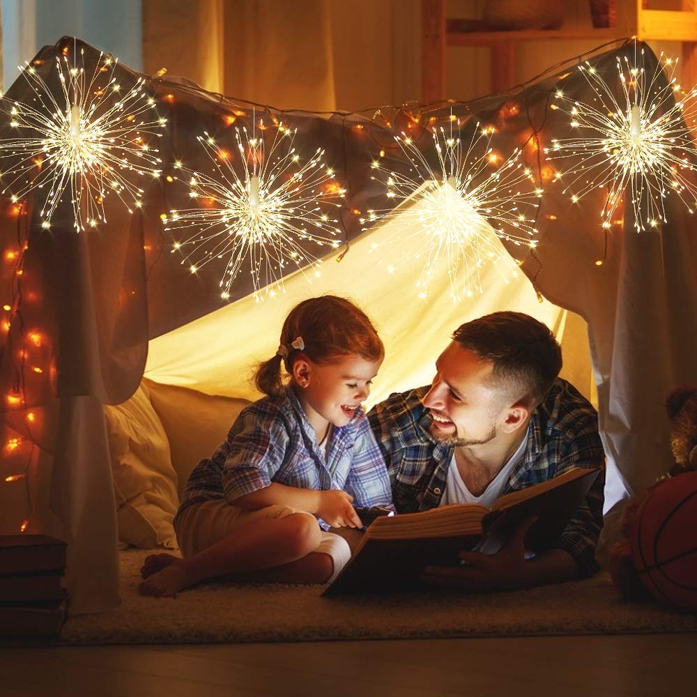 BCGA 4 Packs Firework Lights Copper Wire LED Lights, 8 Modes Dimmable String Fairy Lights with Remote Control, Waterproof Hanging Firework Lights for Parties,Home,Christmas Outdoor Decoration