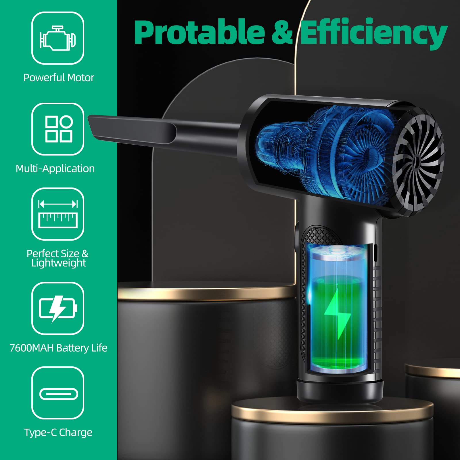 Compressed Air Duster, Cordless Air Duster & Vacuum 2 in 1, Electric Duster Reusable, 91000RPM Computer Vacuum Cleaner, Dust Blower for Computer, Car, Keyboard Clean, Replaces Compressed Air Cans