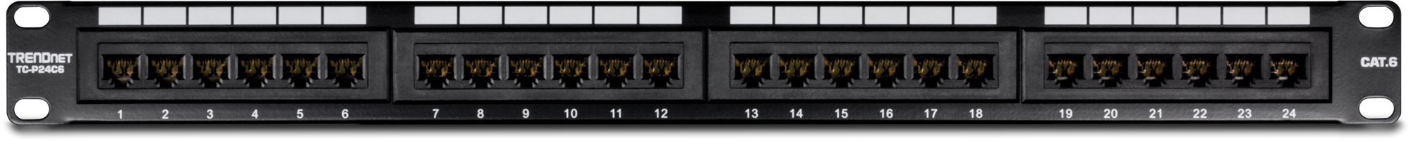 TRENDnet 24-Port Cat6 Unshielded Patch Panel, Wallmount or Rackmount, Compatible with Cat3,4,5,5e,6 Cabling, for Ethernet, Fast Ethernet, Gigabit Applications, Black, TC-P24C6 (Pack of 1)