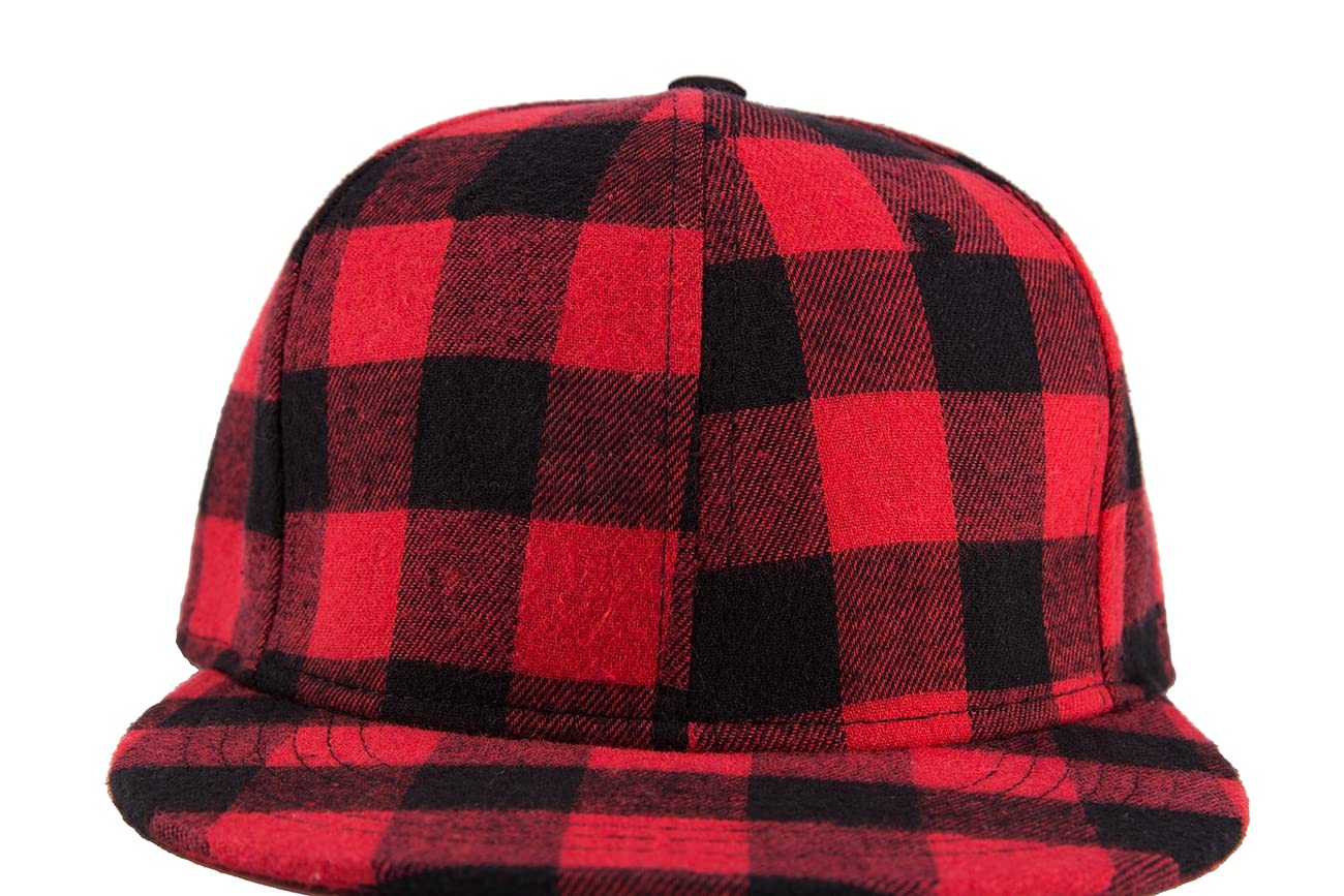CNUSER Snapback Hats for Men Women,Fashion Baseball Cap,Hip Hop Flat Bill Brim Adjustable Dad Hats (Plaid Black Red)