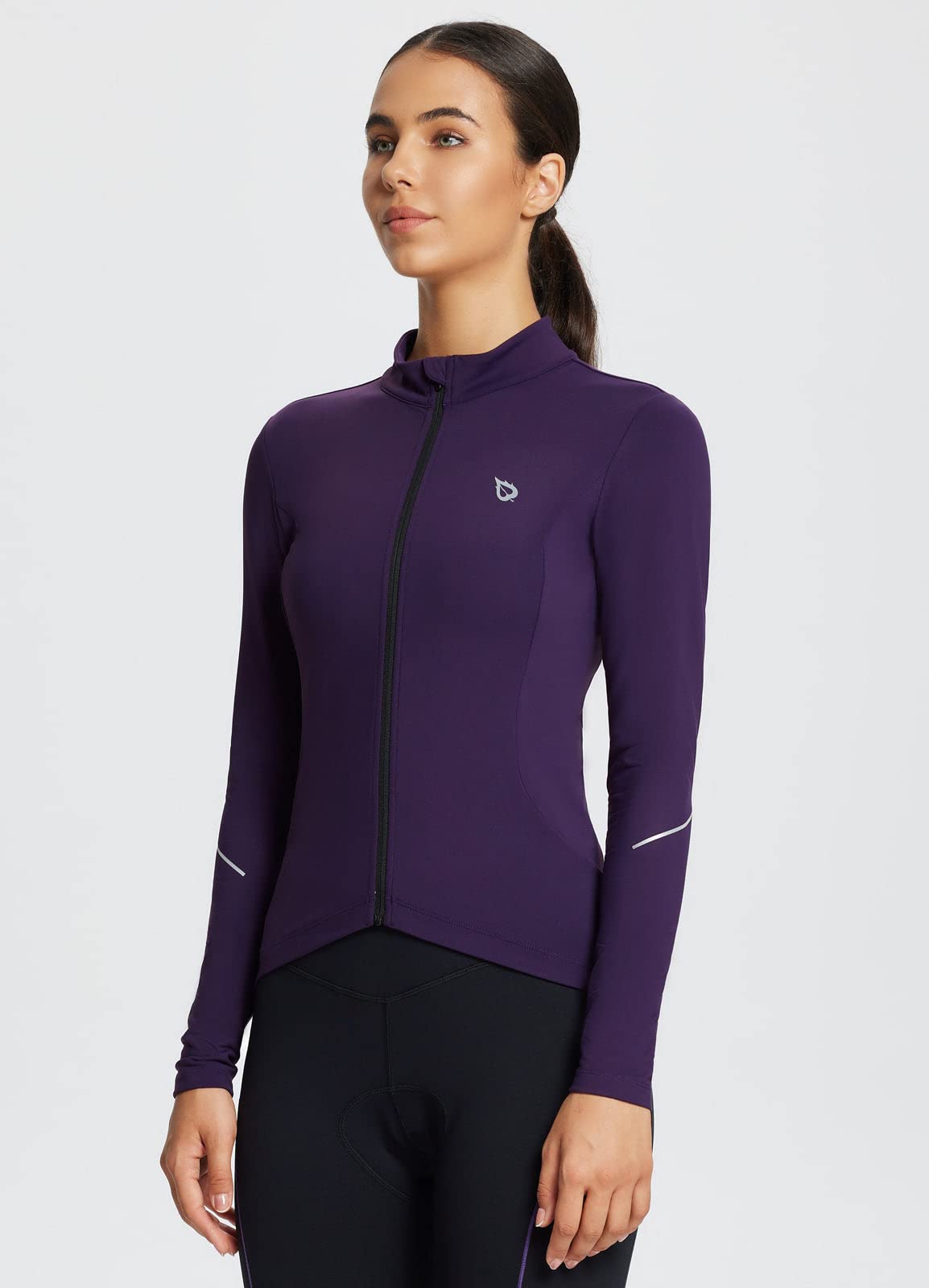 BALEAF Women's Thermal Cycling Jersey Long Sleeve Winter 4 Pockets Bike Fleece Jackets Windproof Reflevtive Cold Weather Purple L
