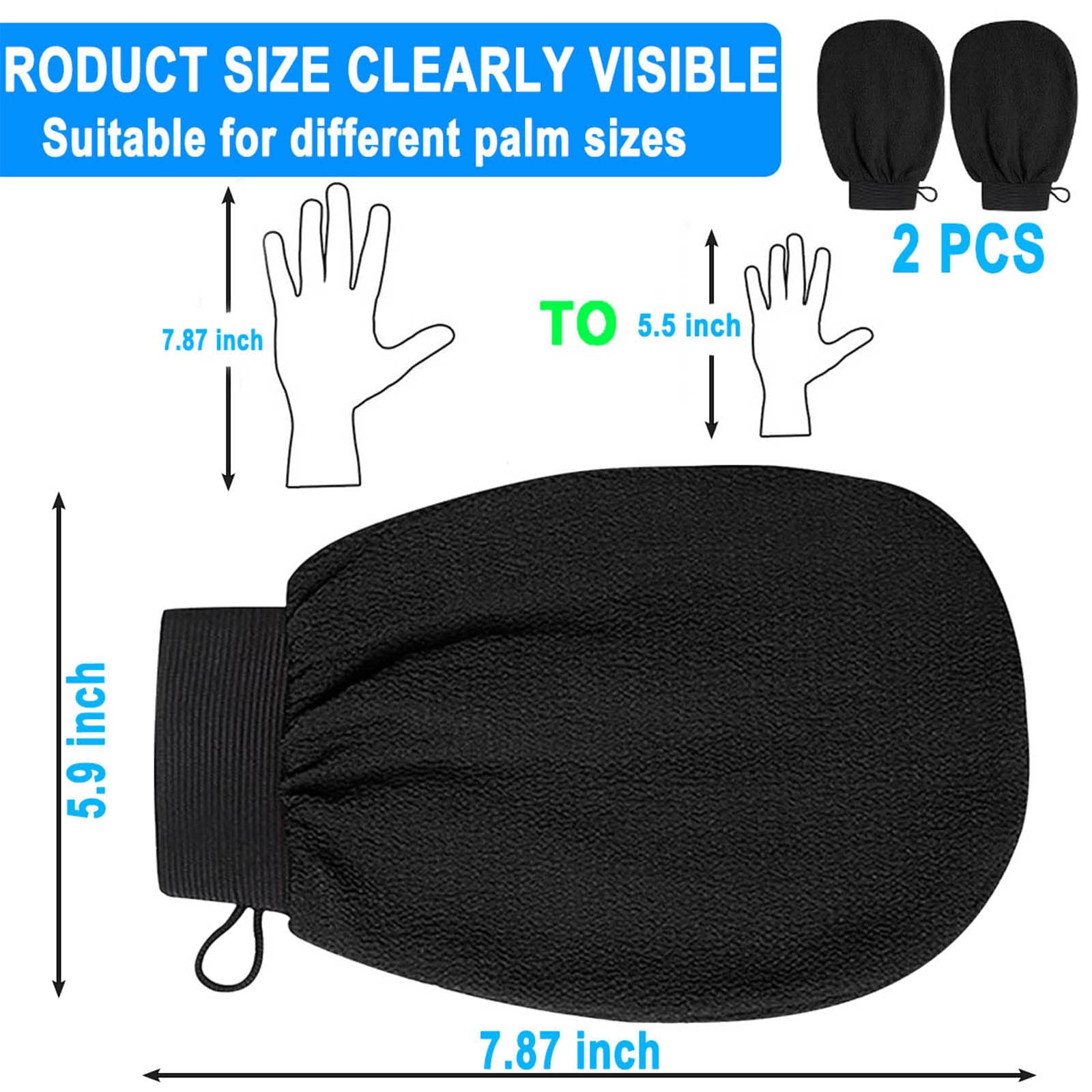 Deep Exfoliating Mitts, 2 Pack Microdermabrasion Exfoliating Gloves for Cleaning Skin, Removes Dead Skin and Dirt, Great for Self-Tanning Preparation, Home Exfoliating Gloves