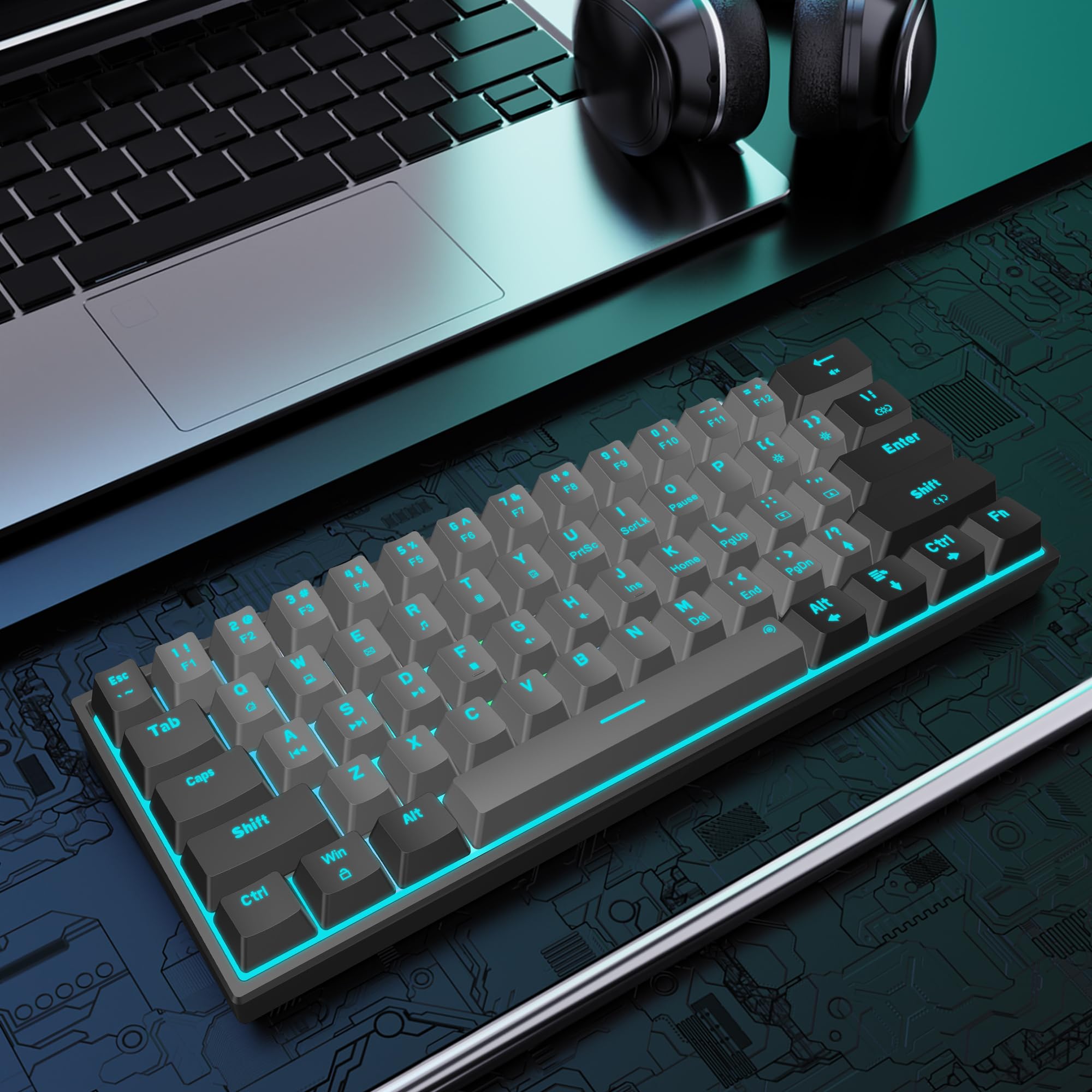 Snpurdiri 60 Percent Mechanical Gaming Keyboard, Blue Switch Anti-Ghosting 61 Key LED Rainbow Backlit Keyboard, Mini Portable Quick Response Keyboard for Laptop PC Gamer, Black
