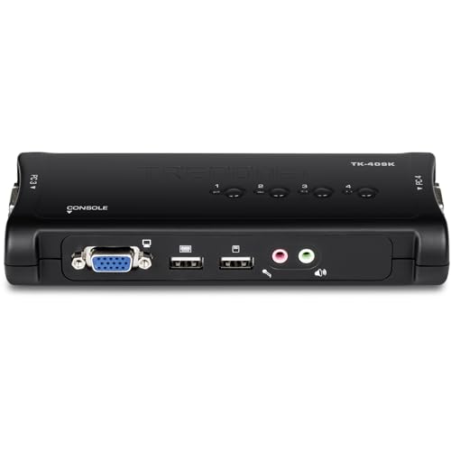TRENDnet 4-Port USB KVM Switch with Audio, Control Up to 4 Computers, Windows, Linux, Mac OS Compliant, 2048 x 1526 VGA Resolution, Plug and Play, USB Powered, KVM Cables Included, Black, TK-409K