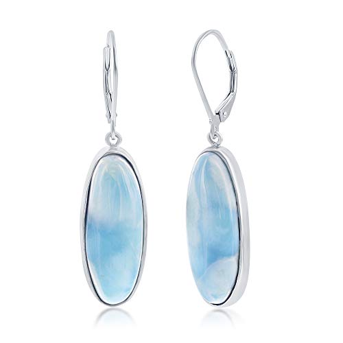 Beaux Bijoux Sterling Silver Larimar Dangle Earrings - Unique Natural Larimar Jewelry for Women - Earrings for Women - Beautiful Blue Natural Larimar Stones â Unique Hypoallergenic Larimar Earrings