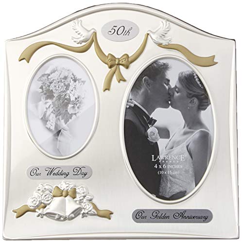 Lawrence Frames Satin Silver & Brass Plated 2 Opening Picture Frame - 50th Anniversary Design, 4x7
