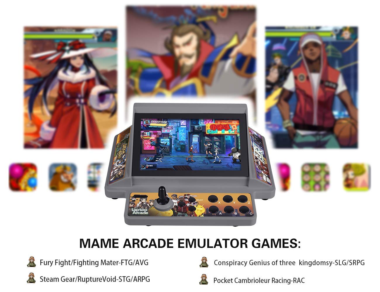 Laptop Arcade Player Counter-top Game Console Retro Home Arcade Mini Arcade Machine 100+ Built-in MAME Arcade Games 7” HD Screen TF Card Supported Favorite for Kids and Adults