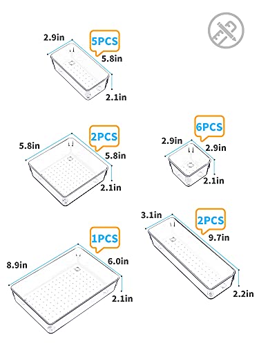 JARLINK 16 Pack Desk Drawer Organizer Trays with 5 Different Sizes, Versatile Bathroom and Vanity Drawer Organizer Trays, Multipurpose Plastic Storage Bins for Makeup, Kitchen, and Office Supplies