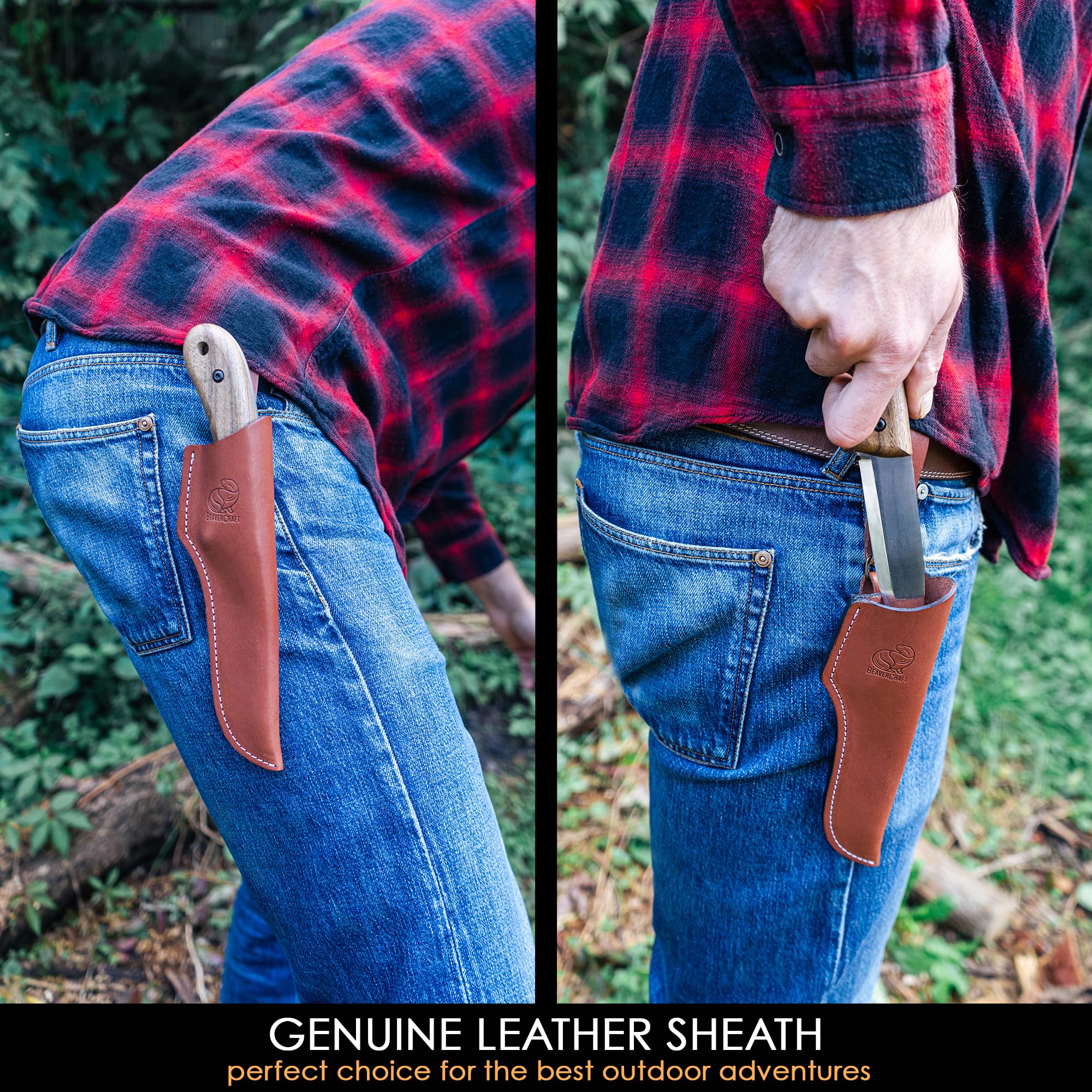 BeaverCraft BSH2 Bushcraft Knife Steel Blade β Fixed Blade Knife β Camping Knife Survival Knife Full Tang β Hiking Knife for Every Task β Camp Knife with Sheath