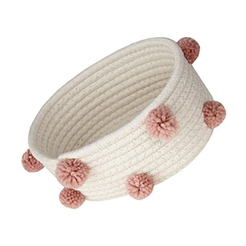 Cotton Rope Basket Storage Bin: Cotton Storage Baskets Woven Blanket Baskets with Pompom Round Storage Organizer for Dirty Clothes Pet Kids Small Items Storage 20X15CM
