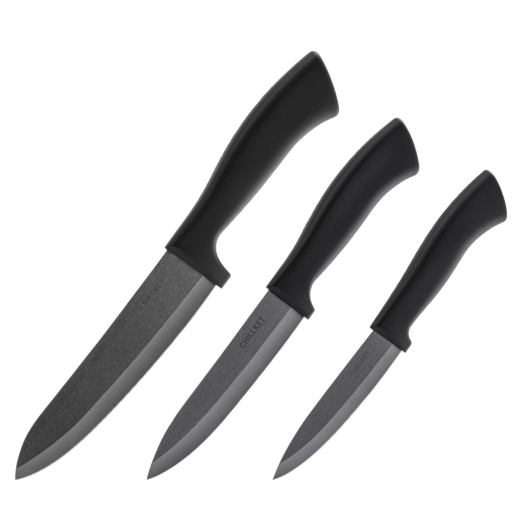 CHILLKET Ceramic Knife Set - Kitchen Knives 3 Pieces Set - 6 inch Chef Knife, 5 inch Utility Knife and 4 inch Paring Knife with covers