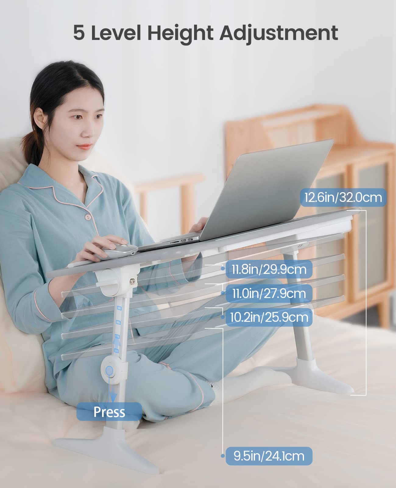 Bed Desk for Laptop, ORICO Foldable Laptop Stand Adjustable Laptop Desk with Storage Drawer for Eating, Working, Writing, Gaming, Drawing